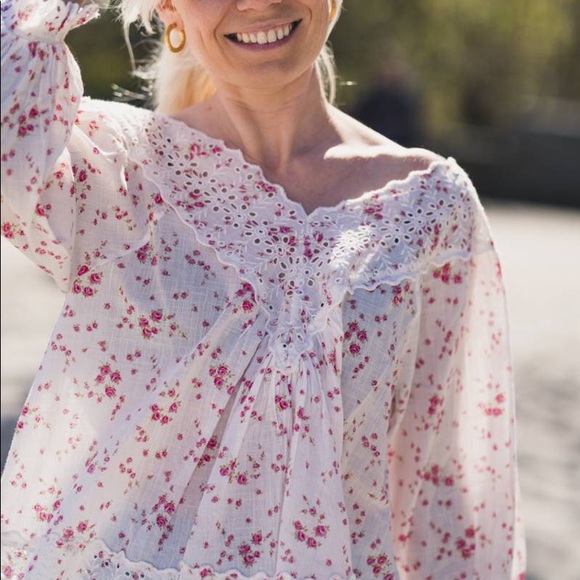Bytimo | Tops | By Timo Floral Roses Cotton Eyelet Top Summer Blouse V ...